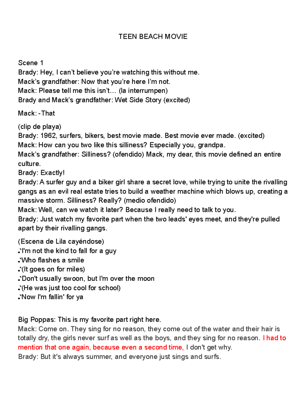 Teen beach movie script - TEEN BEACH MOVIE Scene 1 Brady: Hey, I can’t ...