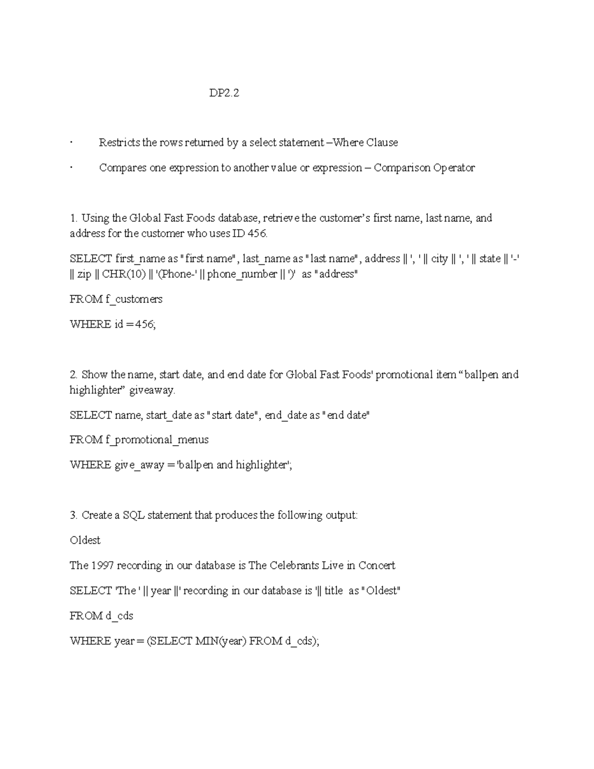 DP2 - this an exercise of data design from oracle academy DP2.2 ...