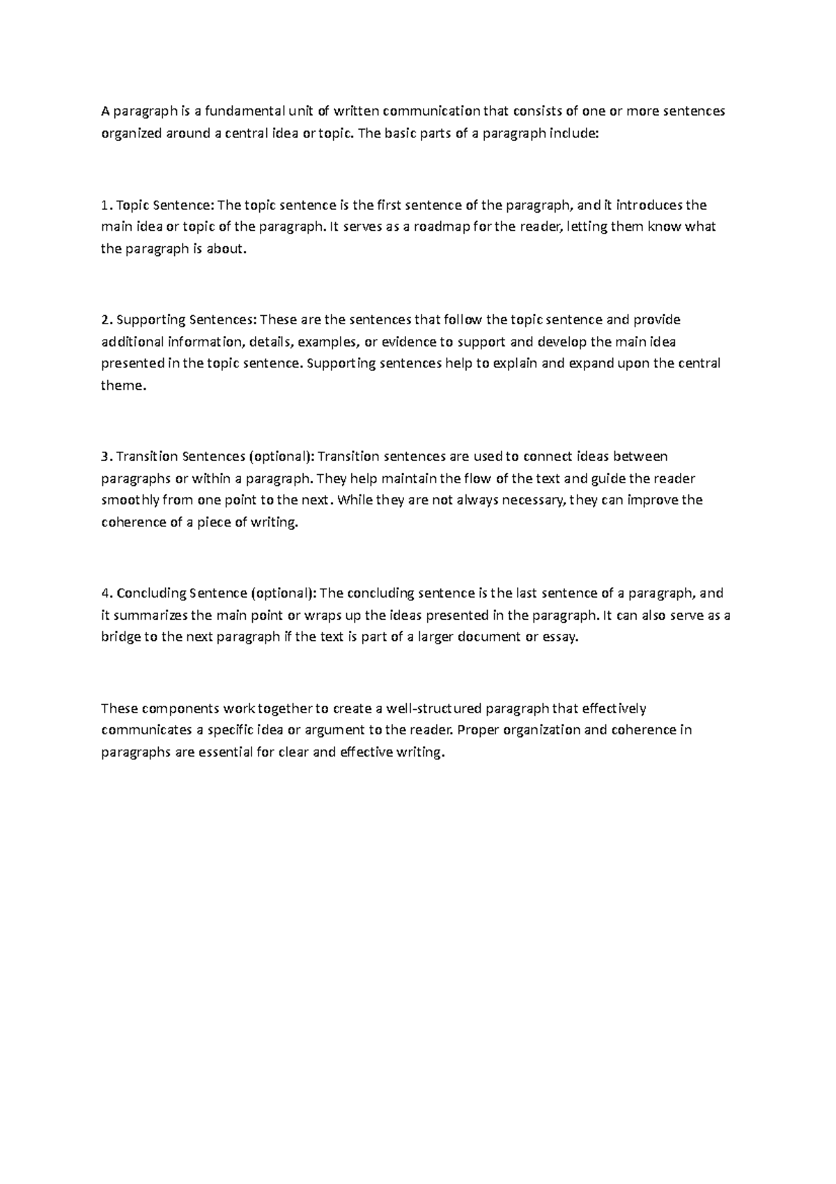 Notes for paragraphs - A paragraph is a fundamental unit of written ...