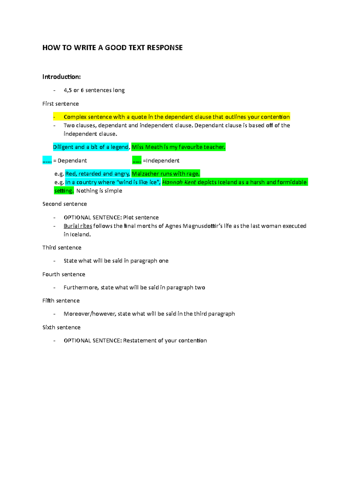 GOOD TEXT Response Layout - HOW TO WRITE A GOOD TEXT RESPONSE ...