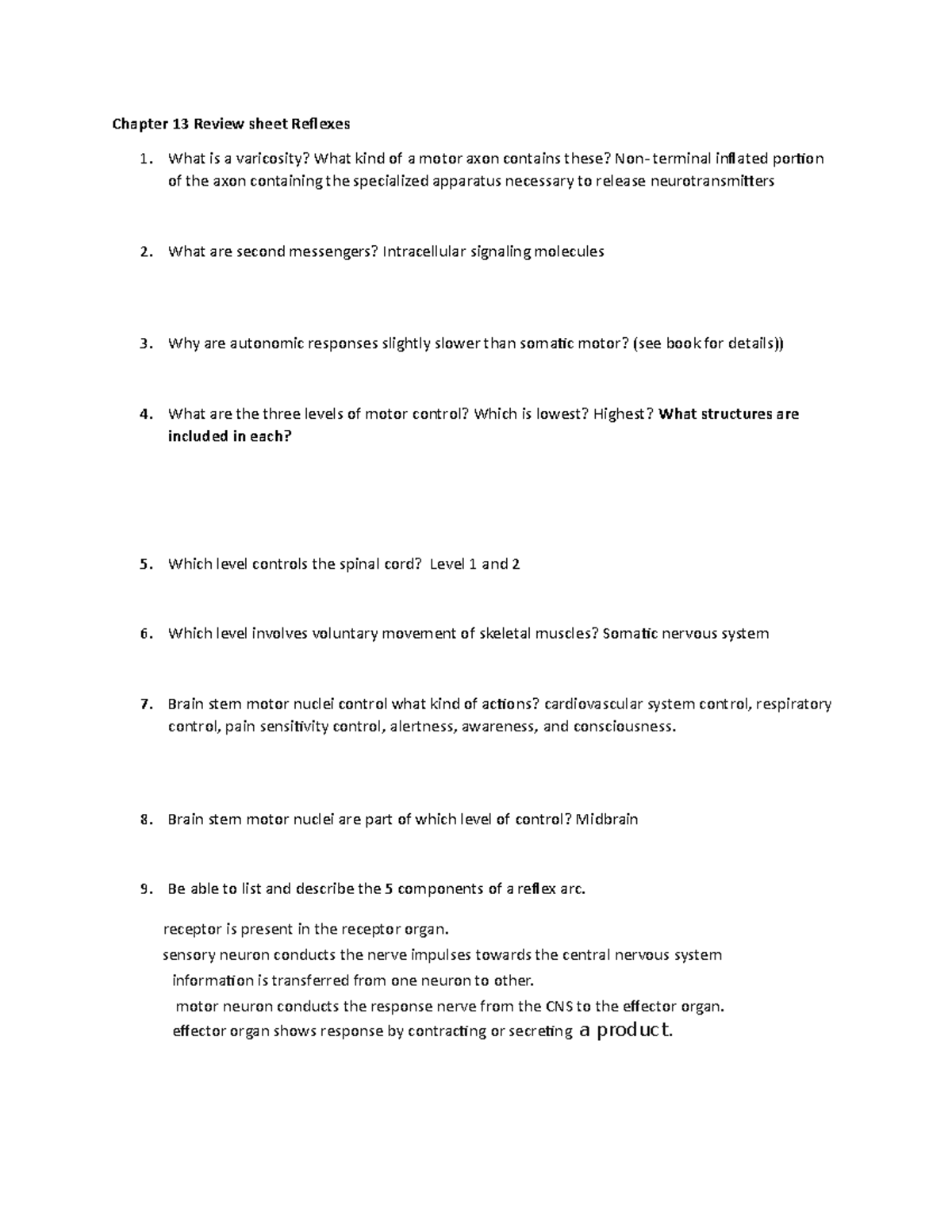 Chapter 13 Review sheet Reflexes - Chapter 13 Review sheet Reflexes 1 ...