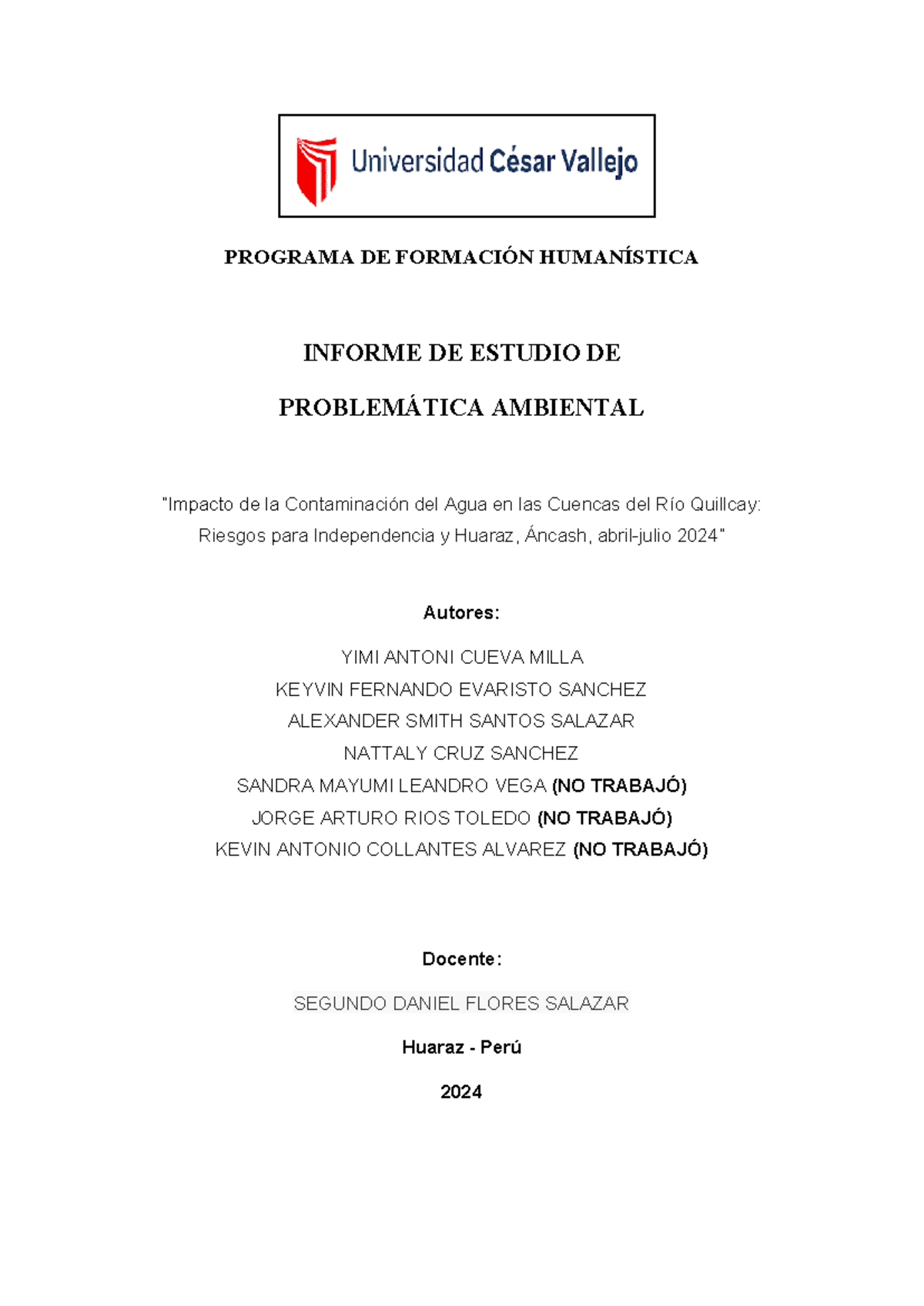 Informe Final Tutoria V - PROGRAMA DE FORMACIÓN HUMANÍSTICA INFORME DE ESTUDIO DE PROBLEMÁTICA ...