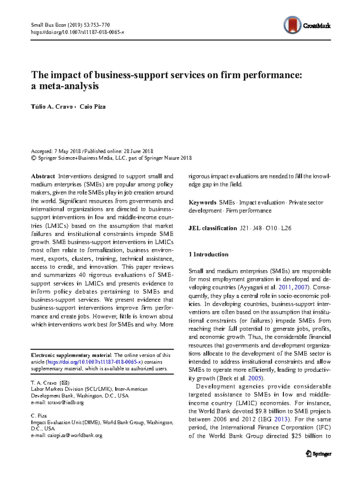 Cravo-Piza2019 Article The Impact Of Business-support Ser - The impact ...
