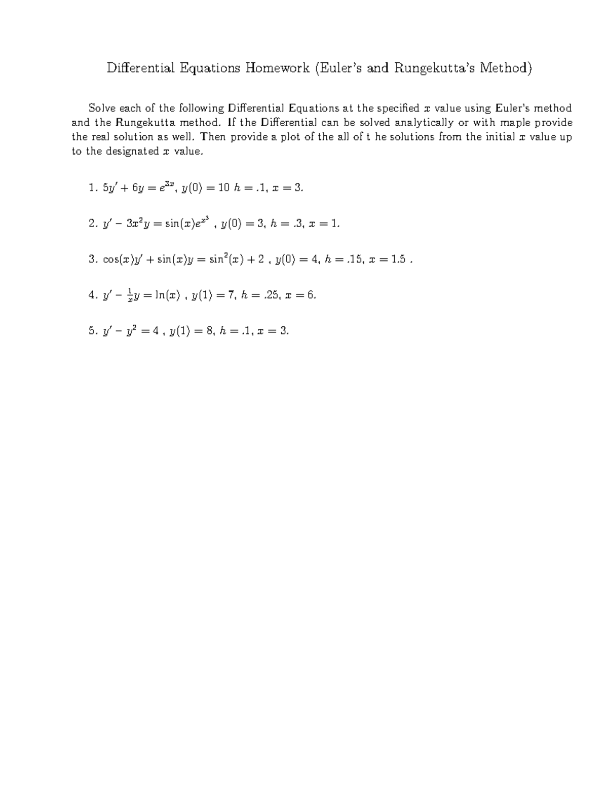 Euler Rungekutta - not true - Differential Equations Homework (Euler’s and Rungekutta’s Method ...