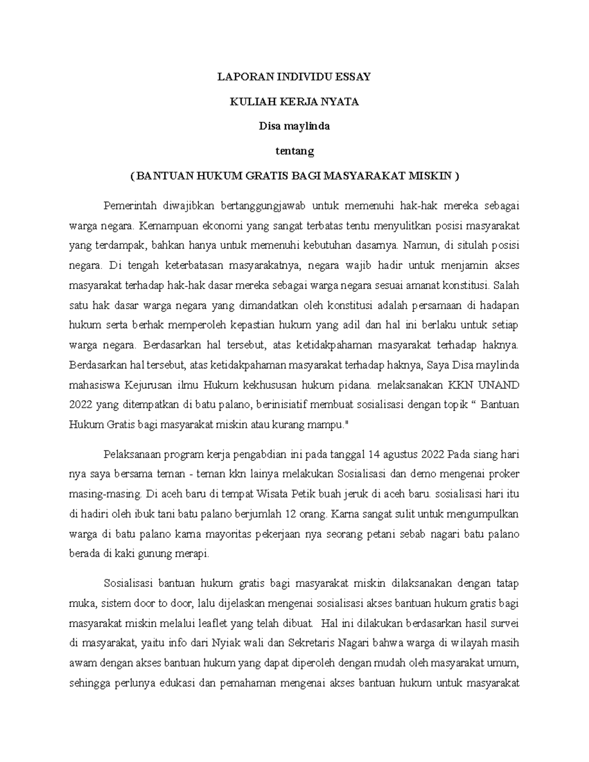 Essay Kuliah Kerja Nyata - LAPORAN INDIVIDU ESSAY KULIAH KERJA NYATA ...
