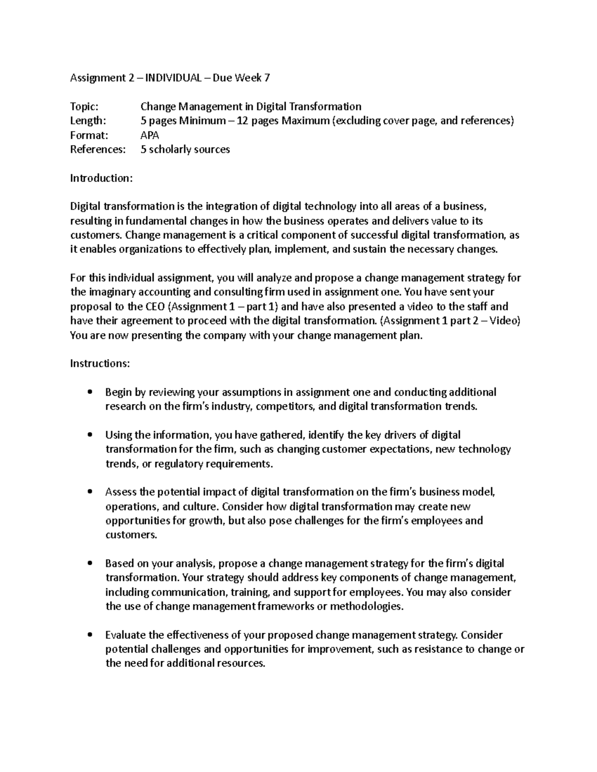 Assignment 2 - Change Management for Digital Transformation ...