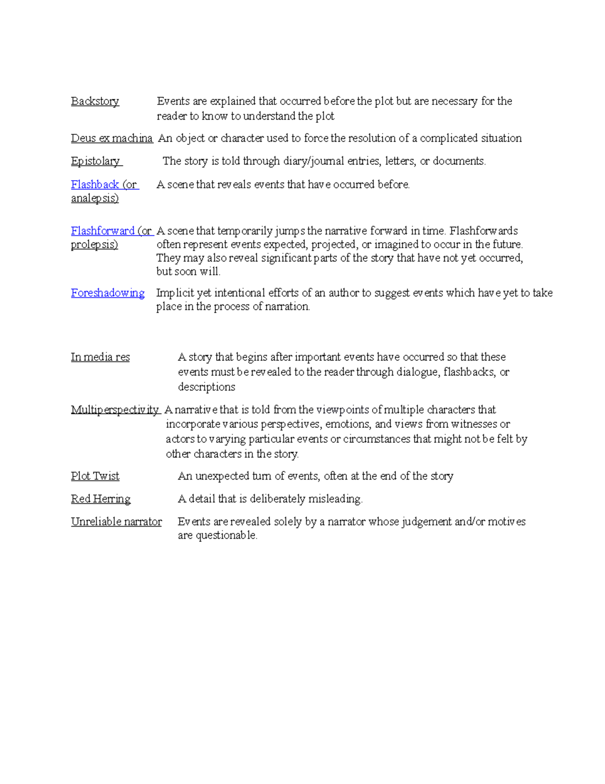 Narrative techniques used in fiction - Backstory Events are explained ...