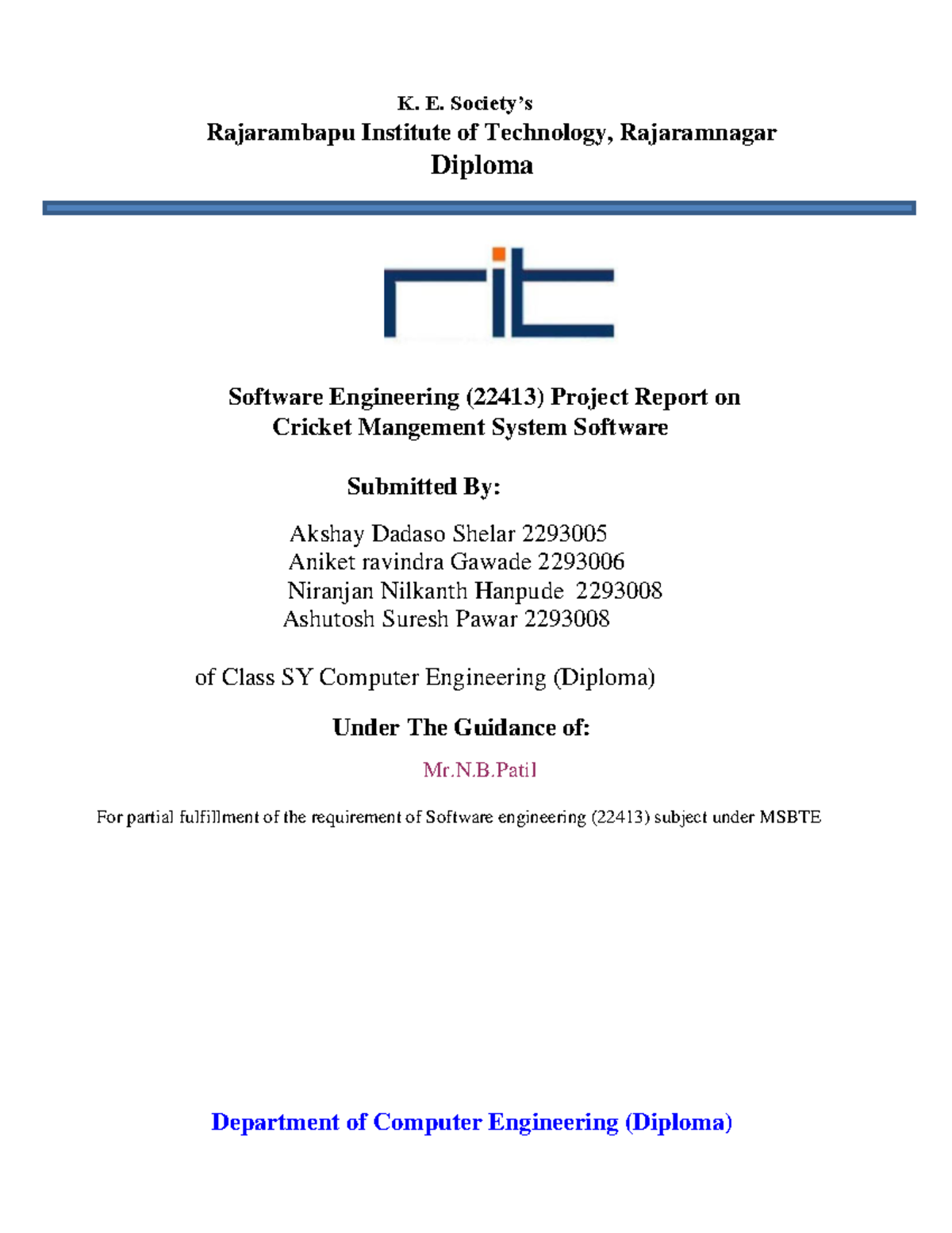 SEN Niranjan - hii - K. E. Society’s Rajarambapu Institute of ...