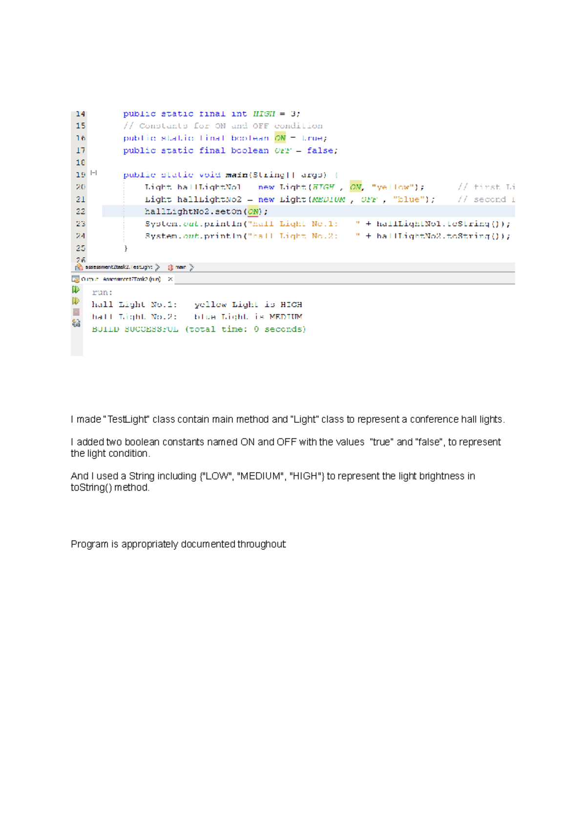 Assessment 2 Task1Assessment Theory - I made “TestLight” class contain ...