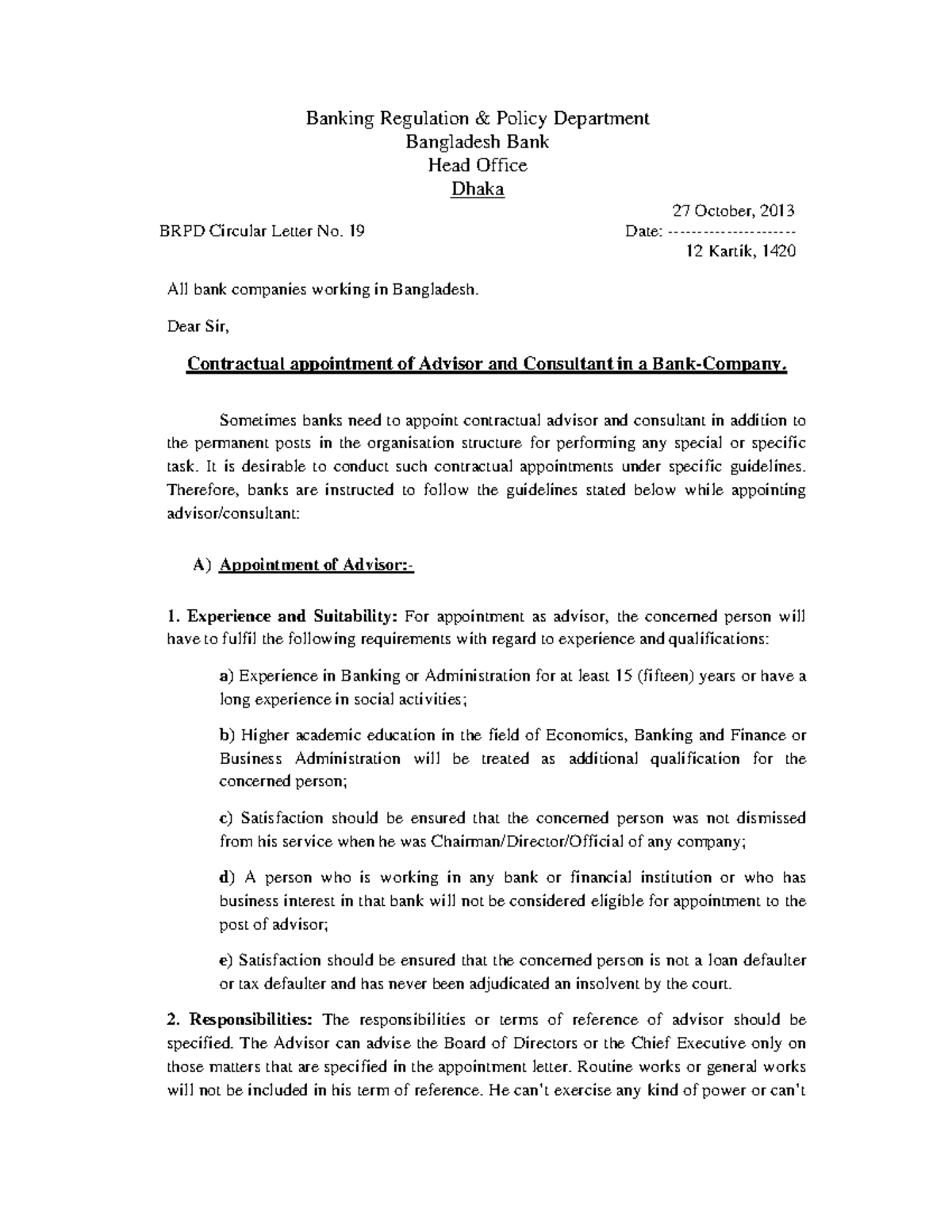 BRPD Circular No. 19 (27 October 2013 ) - Banking Regulation & Policy ...