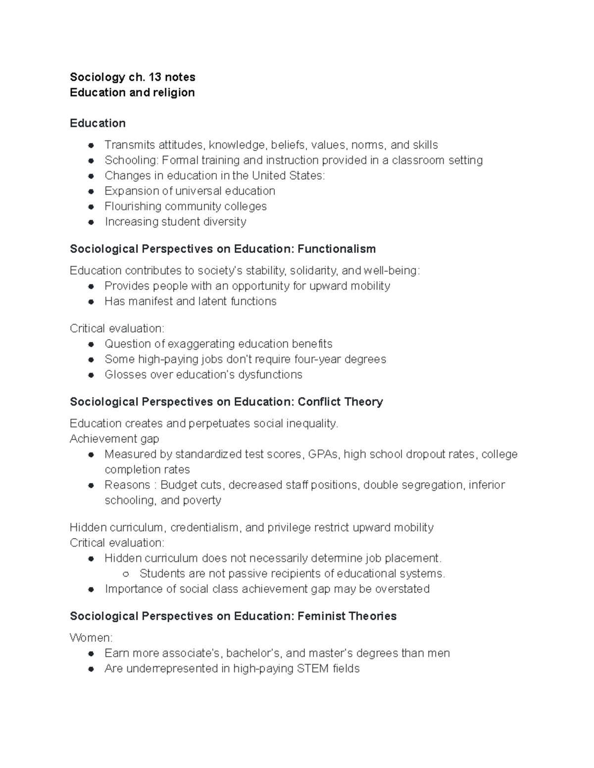 Sociology ch.13 notes - Sociology ch. 13 notes Education and religion ...