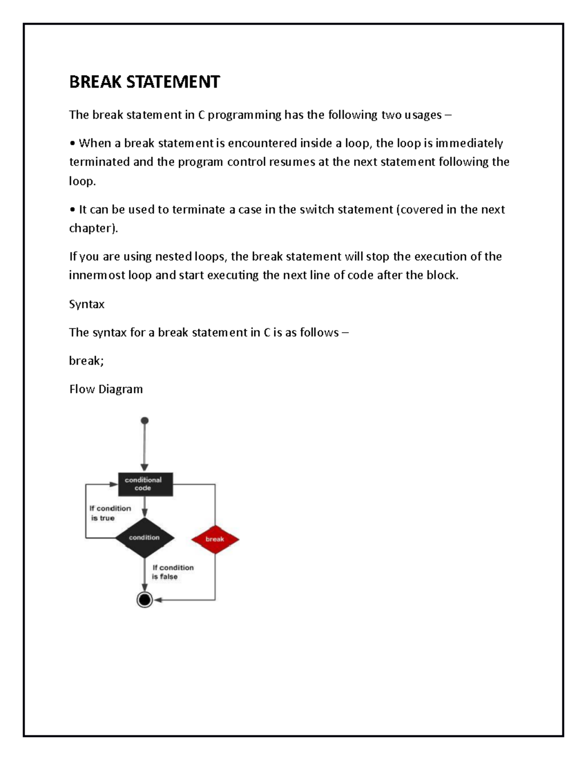 Mcact 103 Structured Programming In C Break Statement Break Statement The Break Statement In