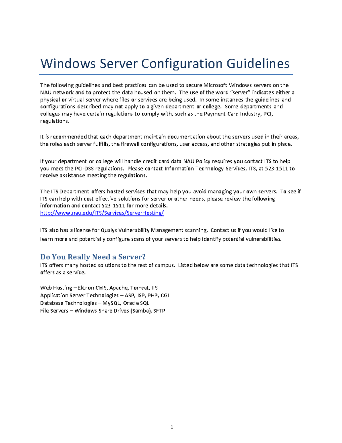 Windows Server Guidelines - Windows Server Configuration Guidelines The ...