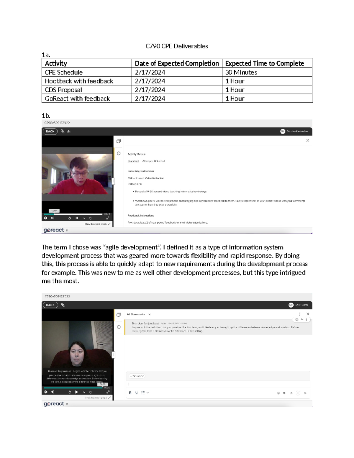 C790 CPE Deliverables - Activity Date of Expected Completion Expected ...