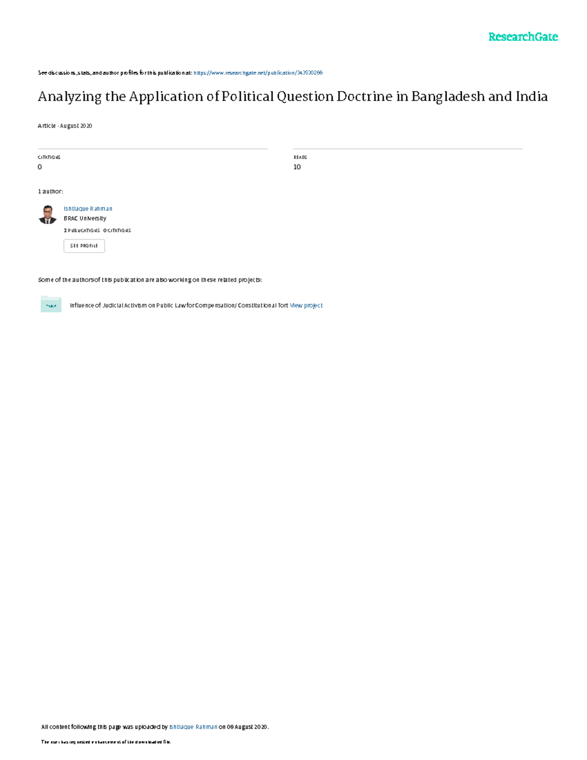Analyzingthe Applicationof Political Question Doctrinein Bangladeshand ...