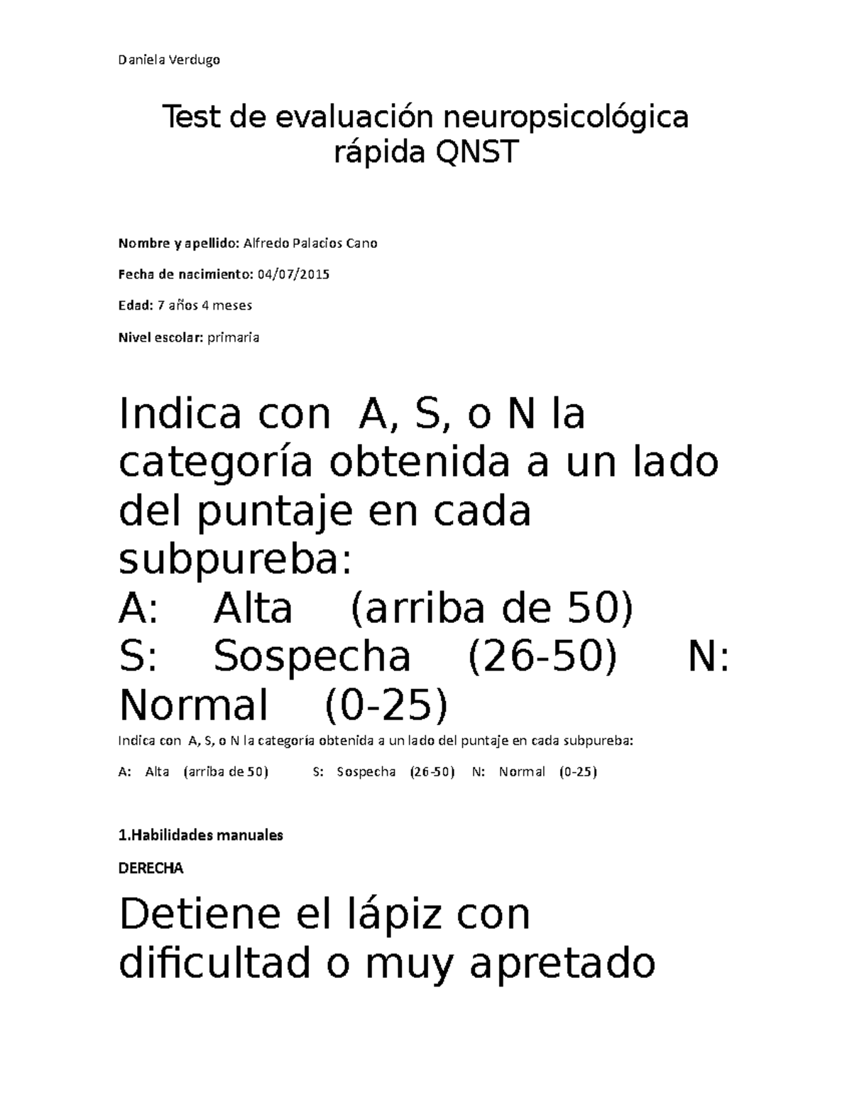 Test de evaluación neuropsicológica rápida QNST - Test de evaluación ...