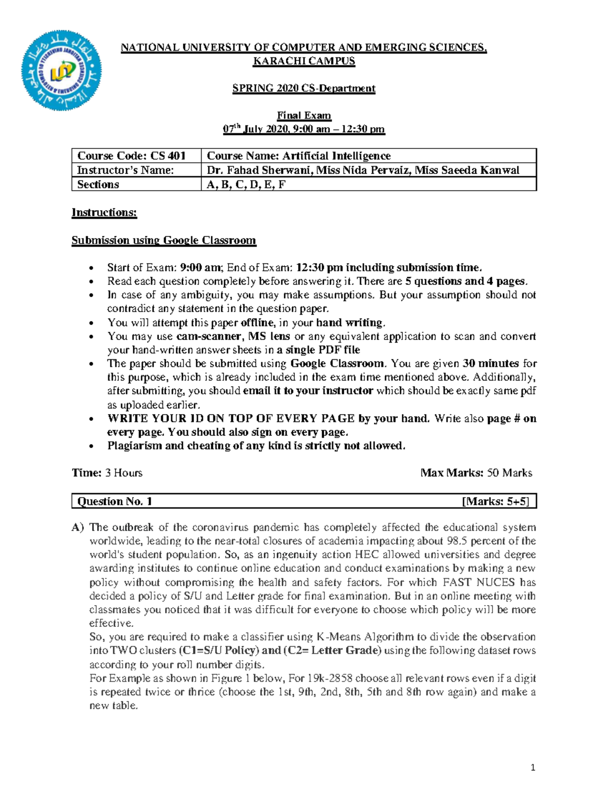 Final '20 - its a past paper - Computer Networks - FAST - Studocu