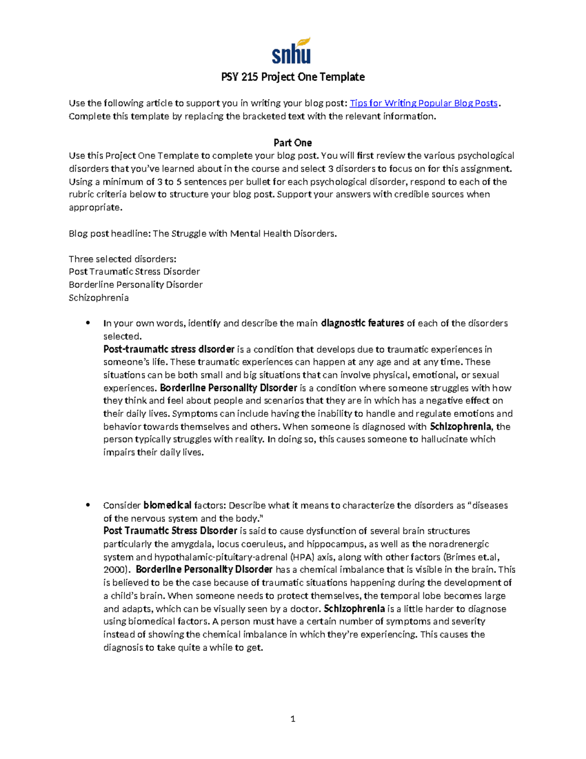 PSY 215 Project One Template - PSY 215 Project One Template Use the ...