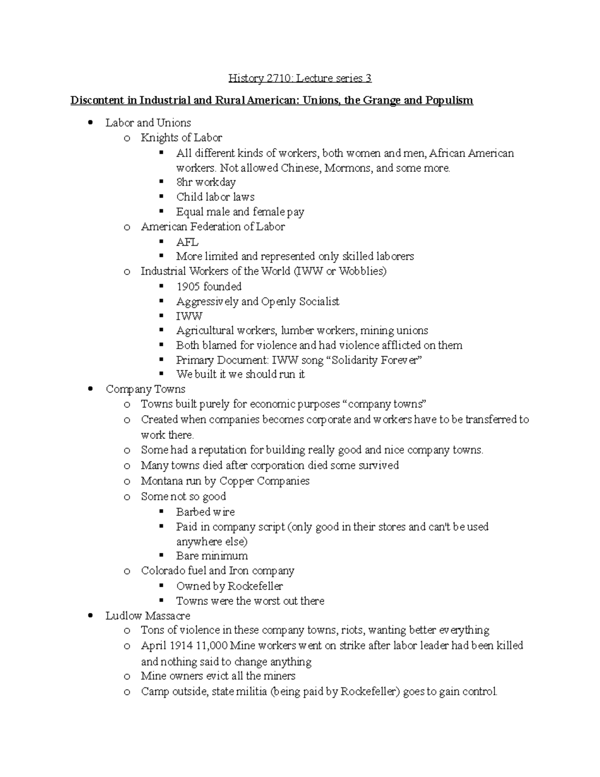 History Lecture Series 3 - History 2710: Lecture series 3 Discontent in ...