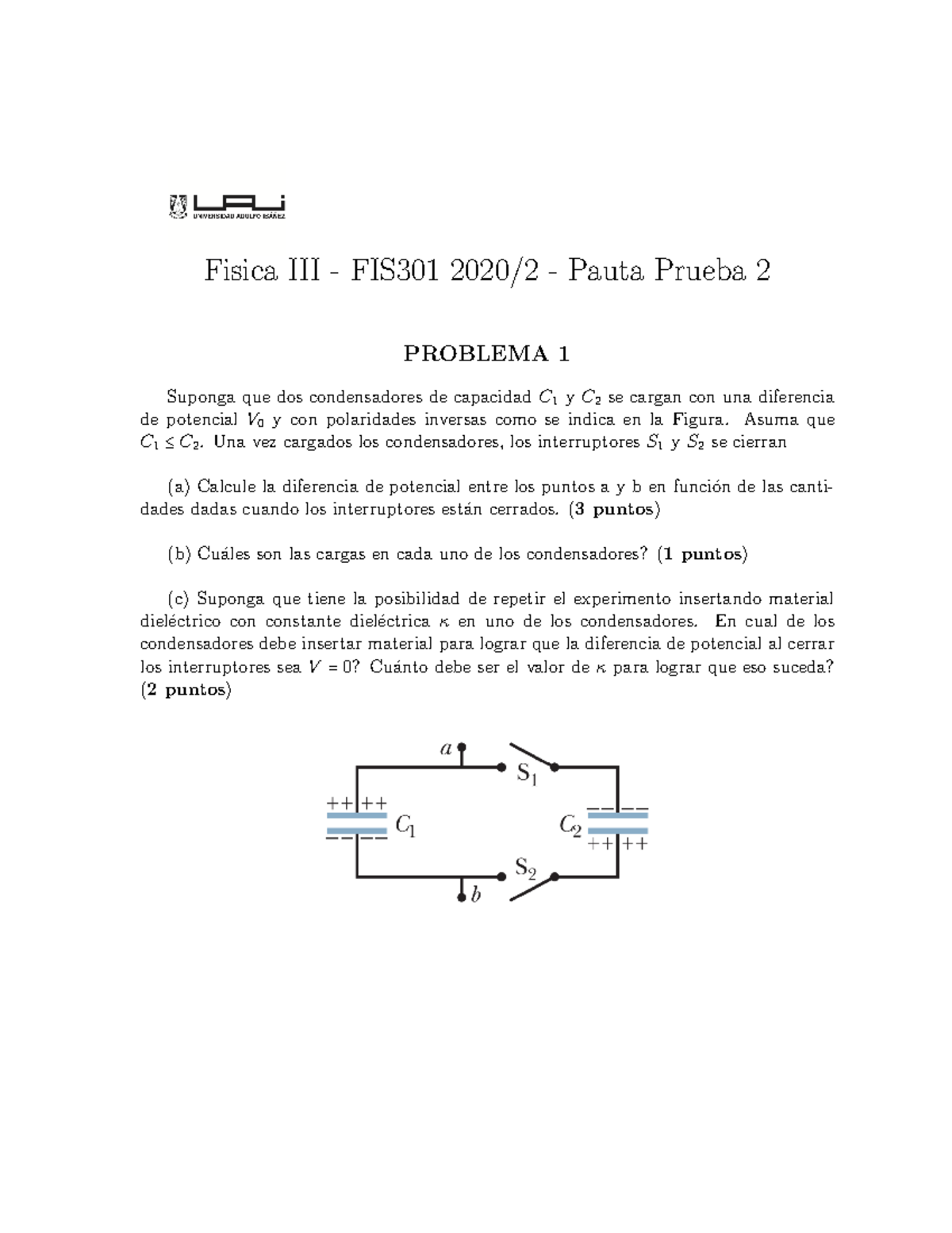 Prueba 2 fisica 3 c pauta - Fisica III - FIS301 2020/2 - Pauta Prueba 2 PROBLEMA 1 Suponga que ...