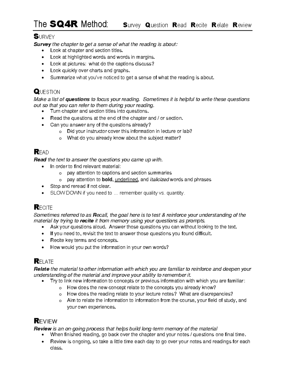 The-sq4r-method - study method - The SQ4R Method: Survey Question Read ...