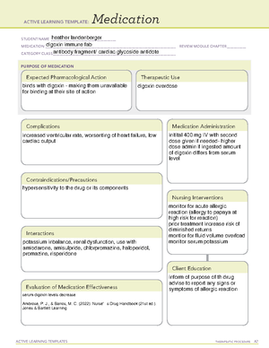 Digoxin - ACTIVE LEARNING TEMPLATES THERAPEUTIC PROCEDURE A Medication ...