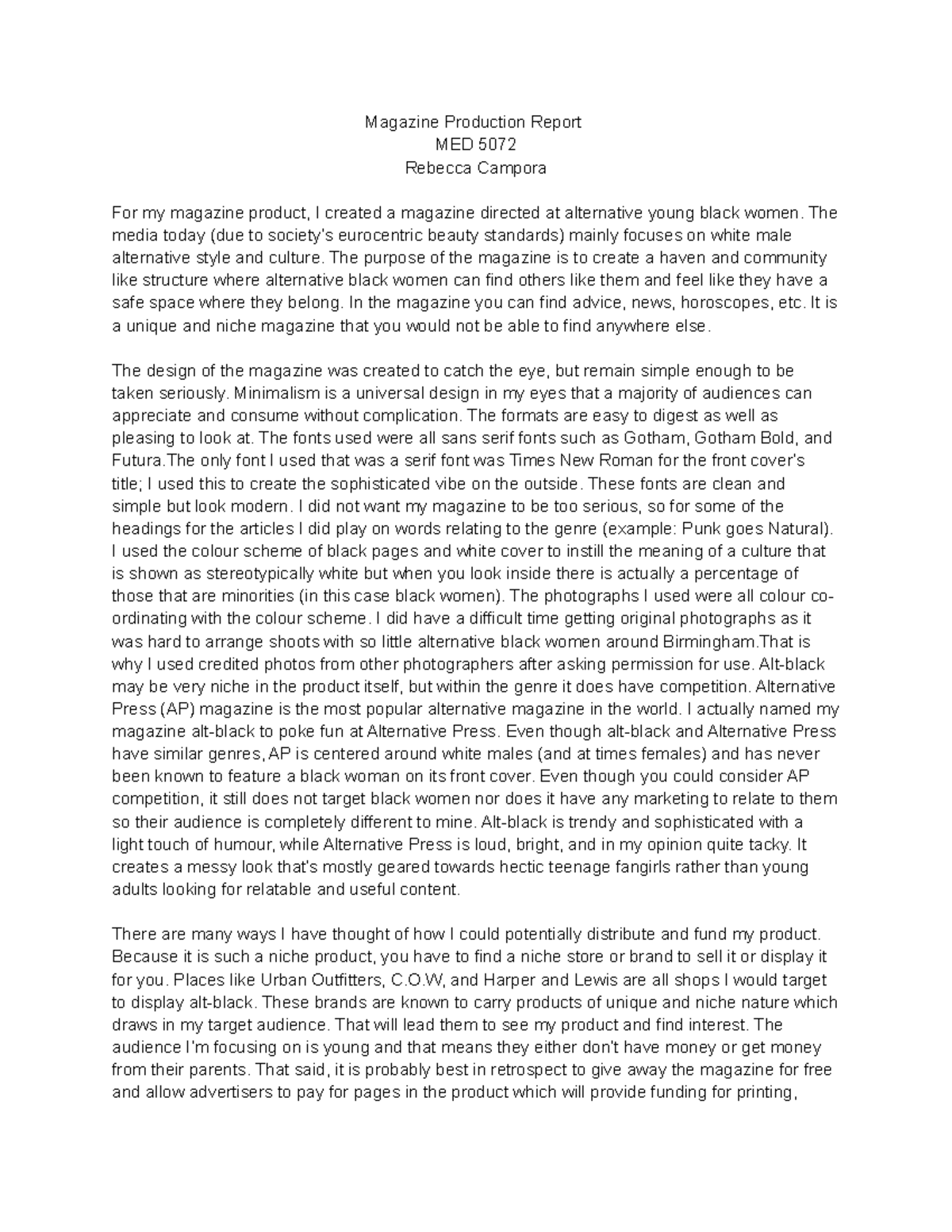 Magazine Marketing Report - Magazine Production Report MED 5072 Rebecca ...