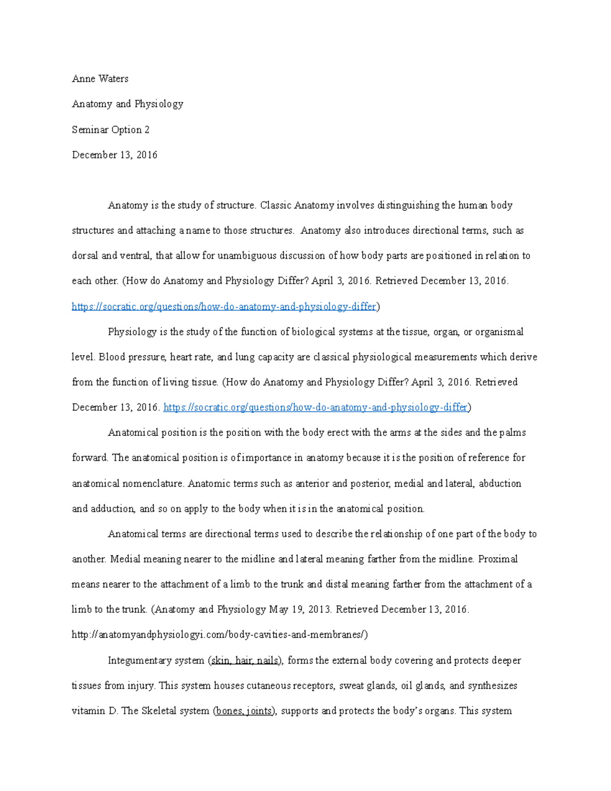 UNIT 1- assignment 1a- Anne Waters Anatomy and Physiology Seminar ...