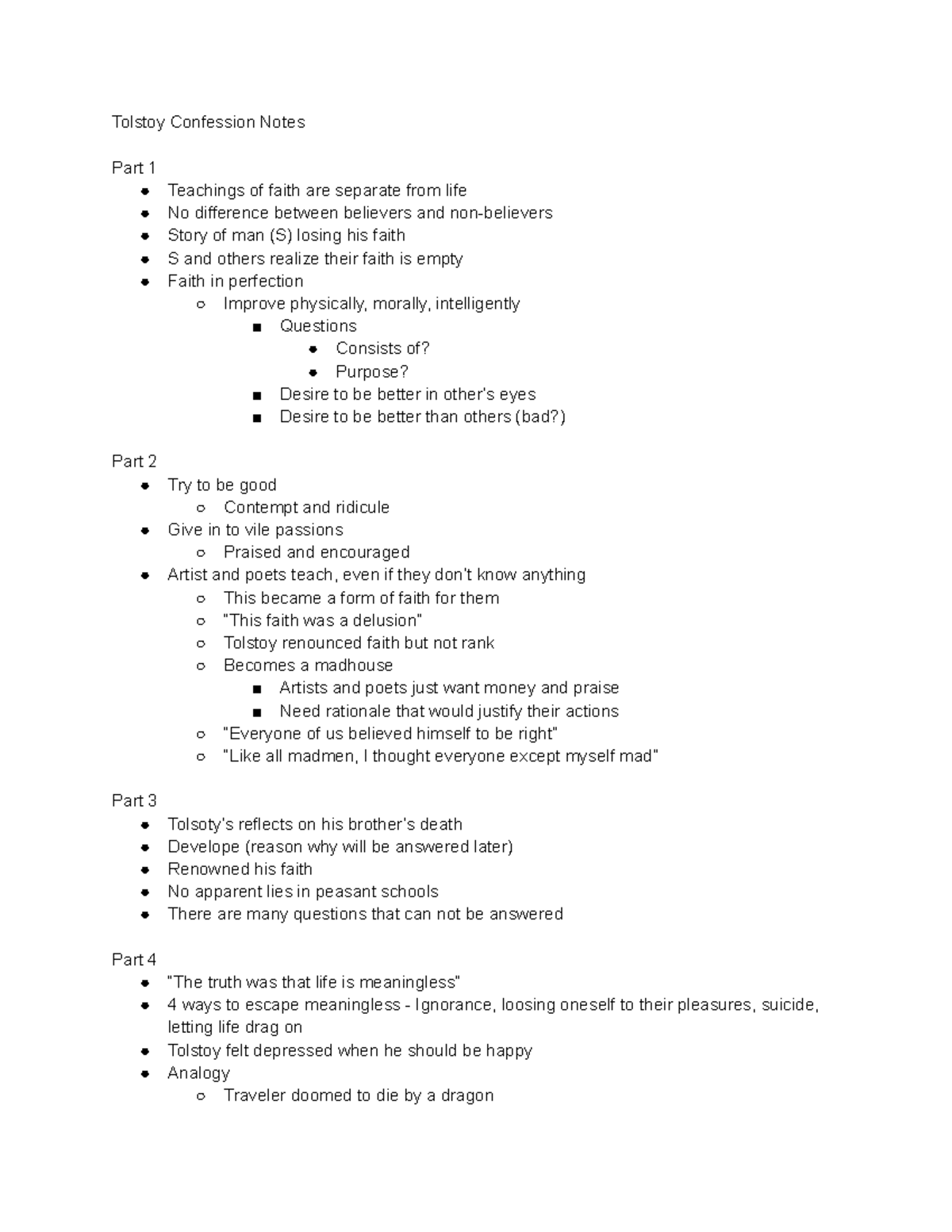 Tolstoy - Confession Notes - Tolstoy Confession Notes Part 1 Teachings ...