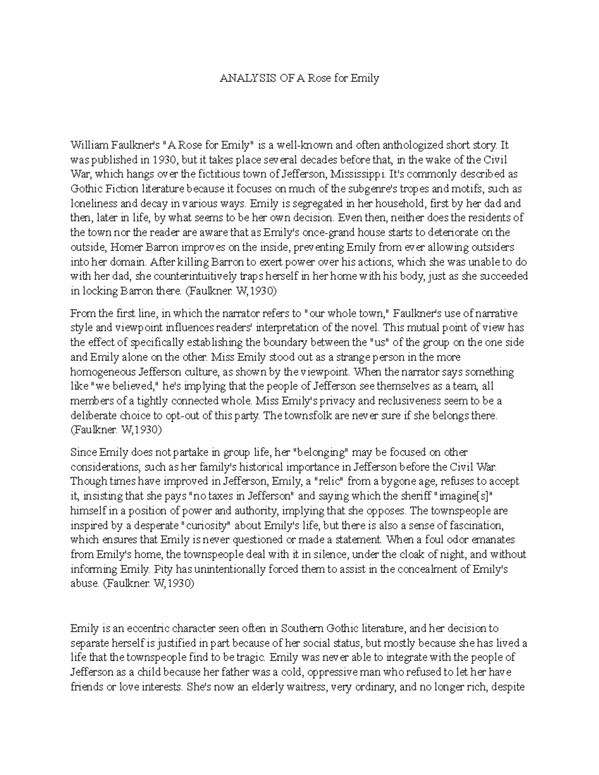 Analysis OF A Rose for Emily - ANALYSIS OF A Rose for Emily William ...