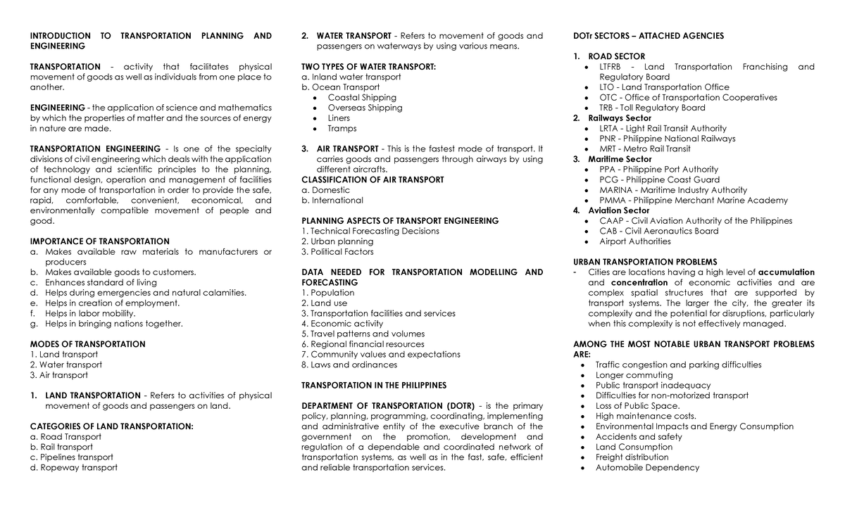 Midterm Reviewer for Principles of Transportation Engineering ...