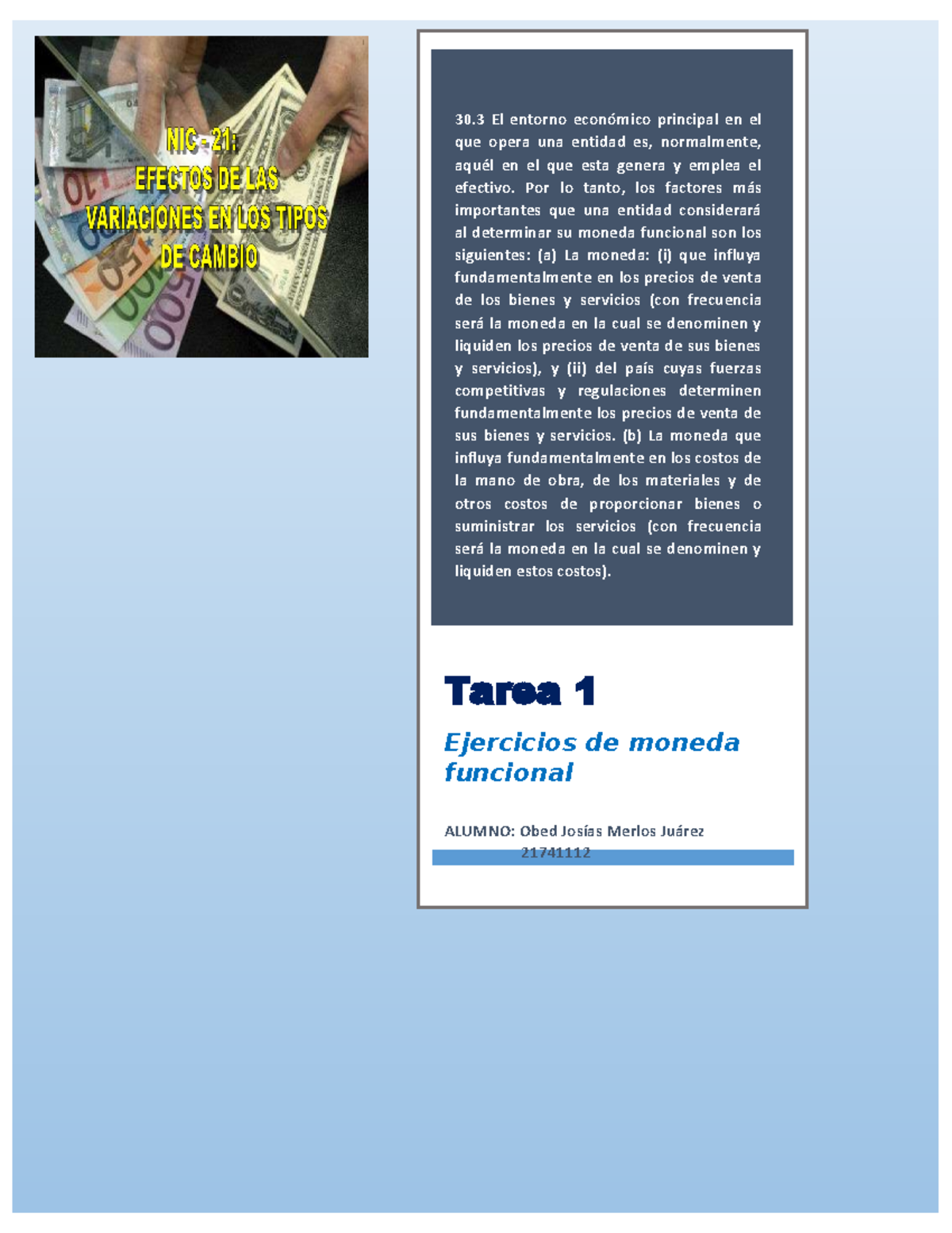 Tarea No. 1 Efecto de la variacion de la tasa de cambios - 30 El entorno económico principal en ...