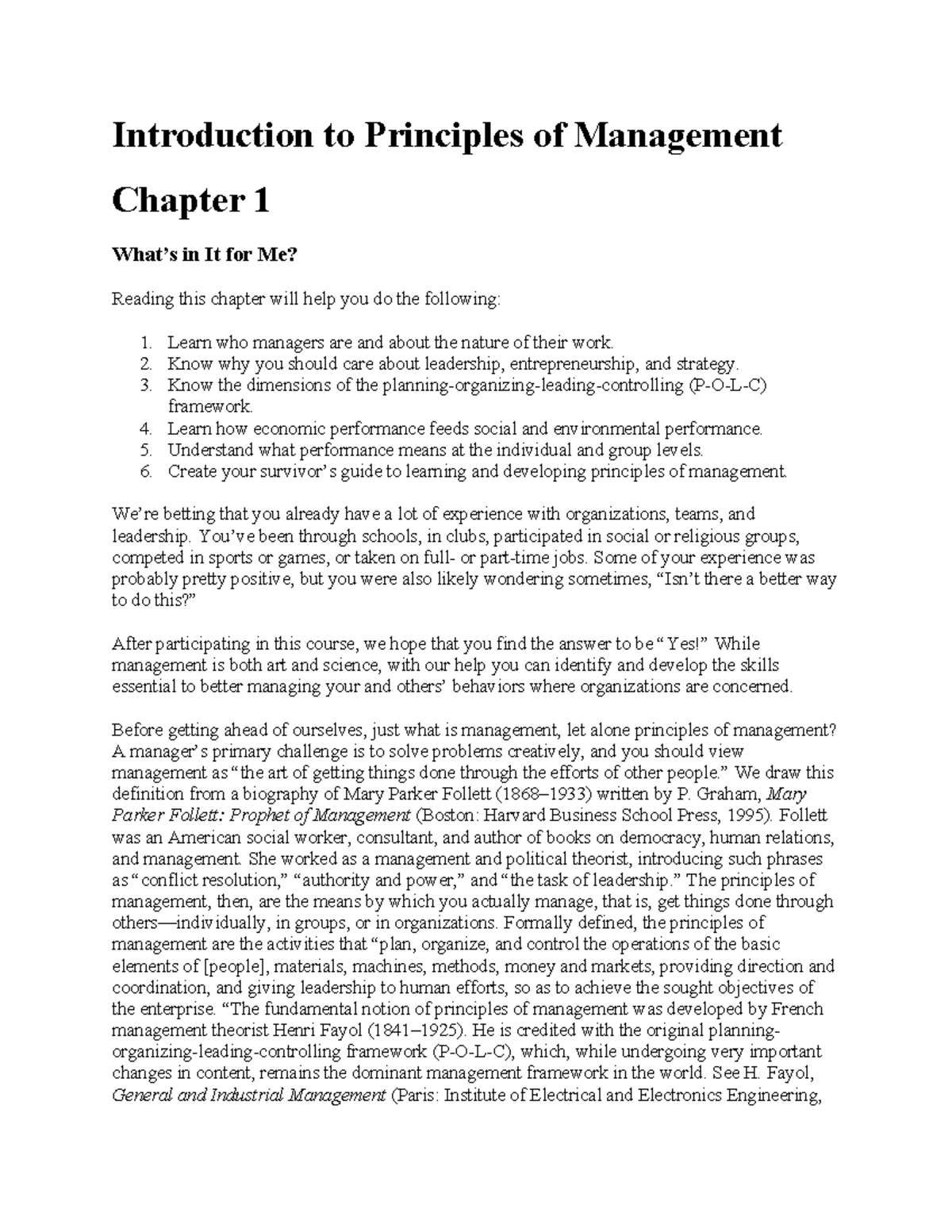 Chapter 1 Introduction to Principles of Management - Introduction to ...