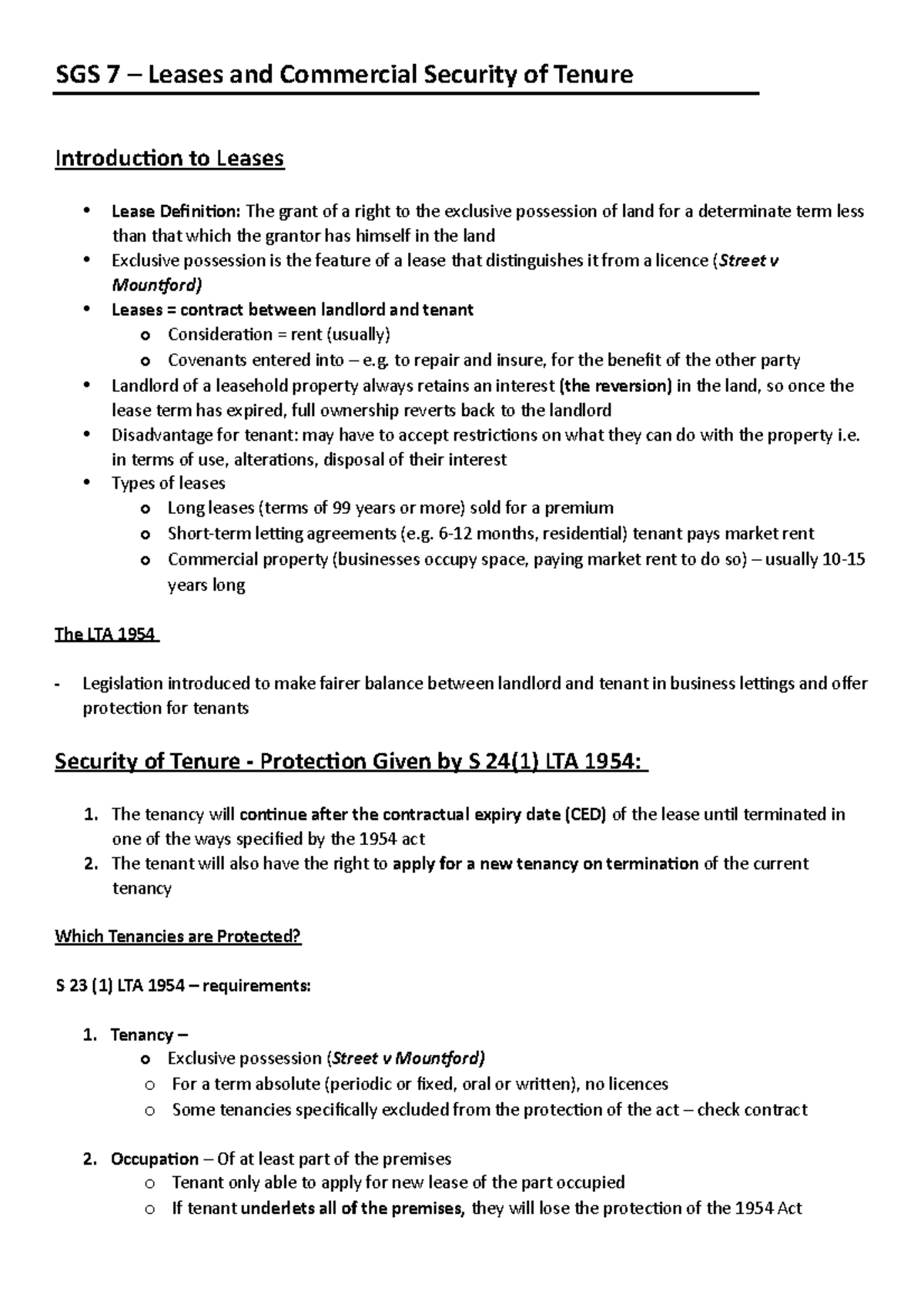 SGS 7 Prepare - SGS 7 – Leases and Commercial Security of Tenure ...