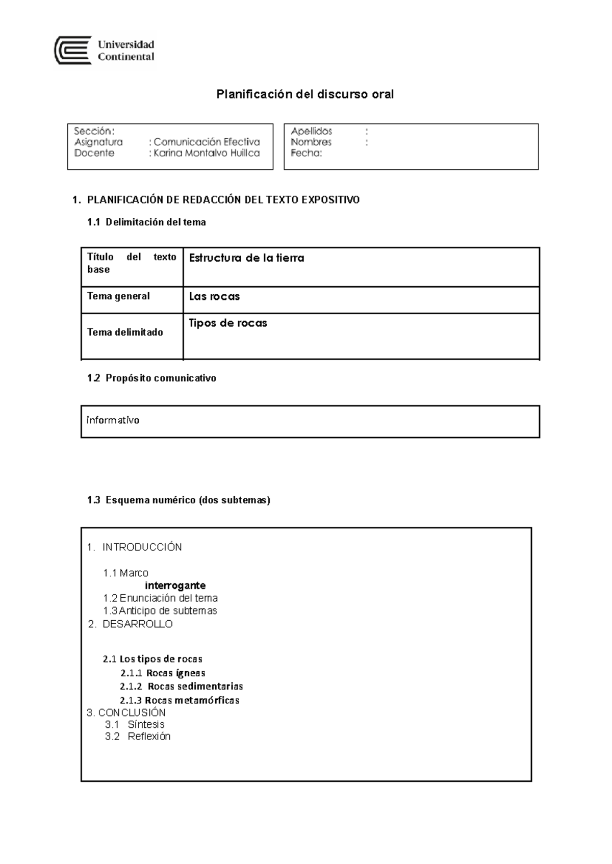 Formato discurso oral - asdasd - Planificación del discurso oral 1 ...