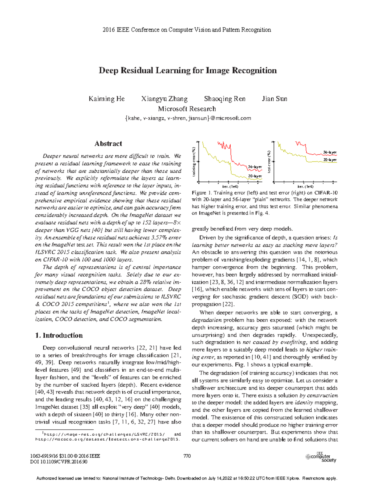Deep Residual Learning For Image Recognition We Present A Residual Learning Framework To Ease 