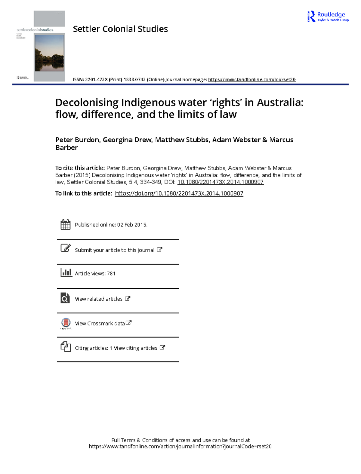 Decolonising Indigenous water rights in Australia flow difference and ...