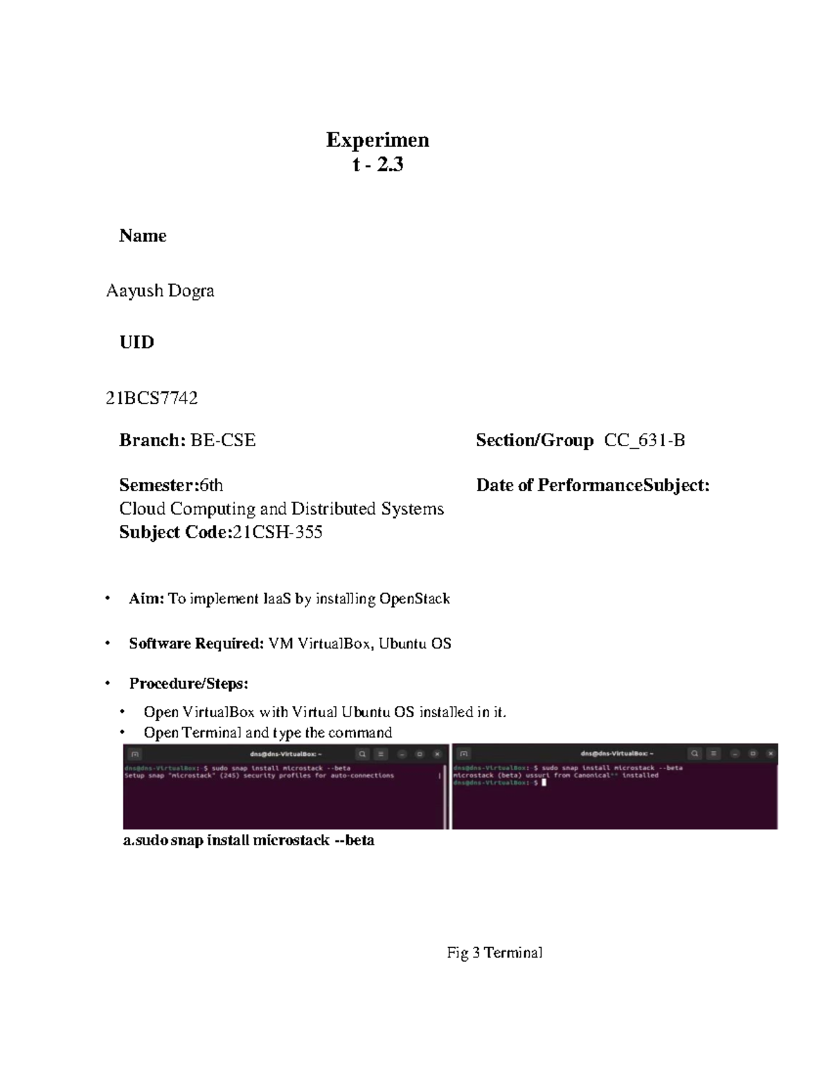 CC 2.3 anurag - Summary Be-Cse - Experimen t - 2. Name Aayush Dogra UID ...