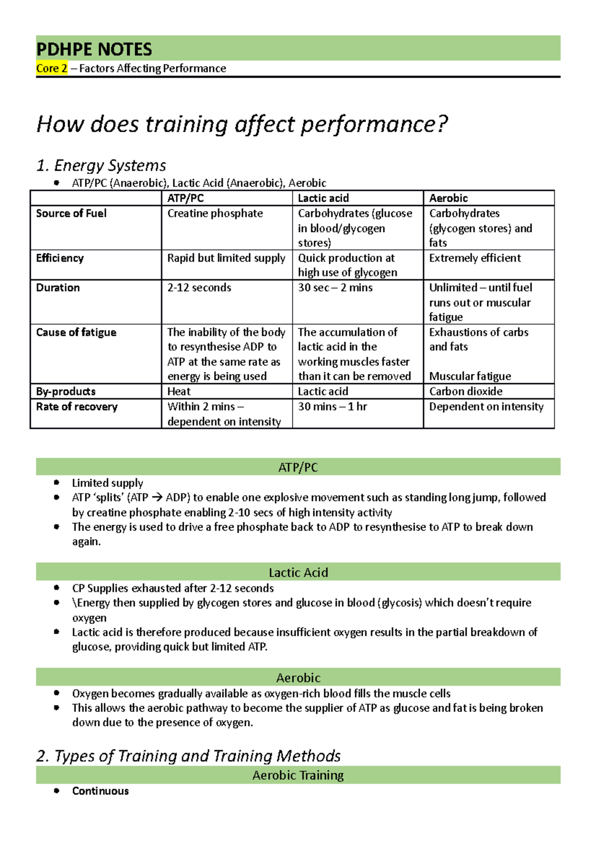 PDHPE Notes: Core 2 - Factors affecting performance - PDHPE NOTES Core ...