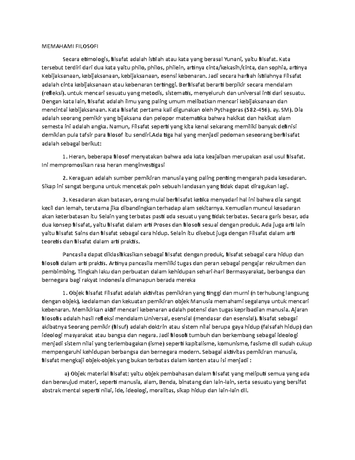 Memahami Filosofi - MEMAHAMI FILOSOFI Secara etimologis, filsafat ...