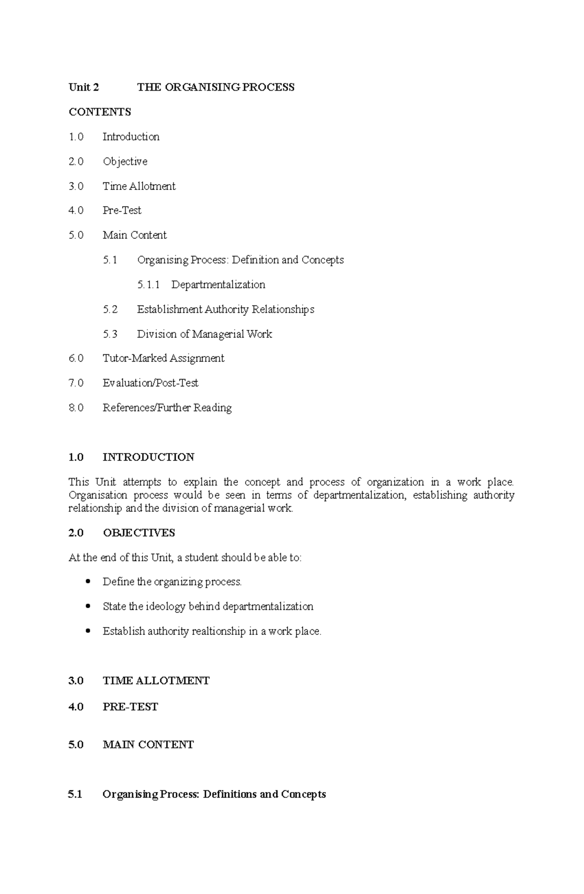 Module 3 Unit 2THE Organising Process - Unit 2 THE ORGANISING PROCESS ...