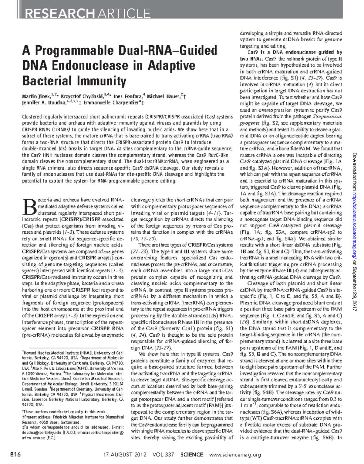 Crispr article - A Programmable Dual-RNA–Guided DNA Endonuclease in ...