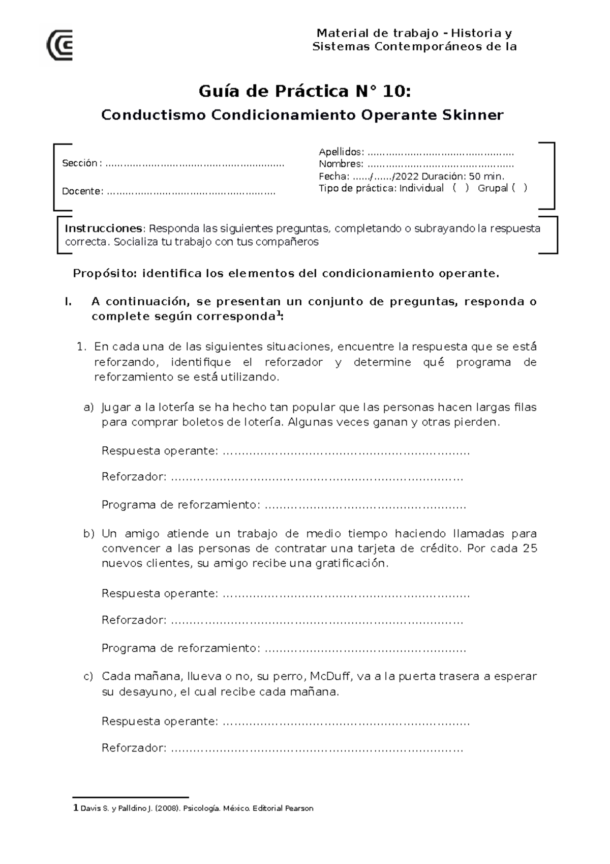GUÍA Práctica N°10-2022 - Guía de Práctica N° 10: Conductismo ...