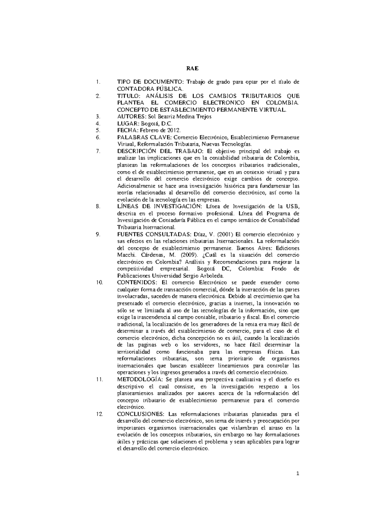 Trabajo concepto de establecimiento permanente tributaria - Medicion y ...