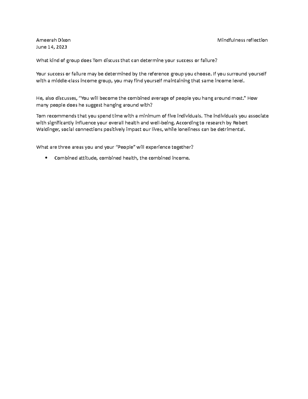 Mindfulness reflection week 6 - Ameerah Dixon Mindfulness reflection ...