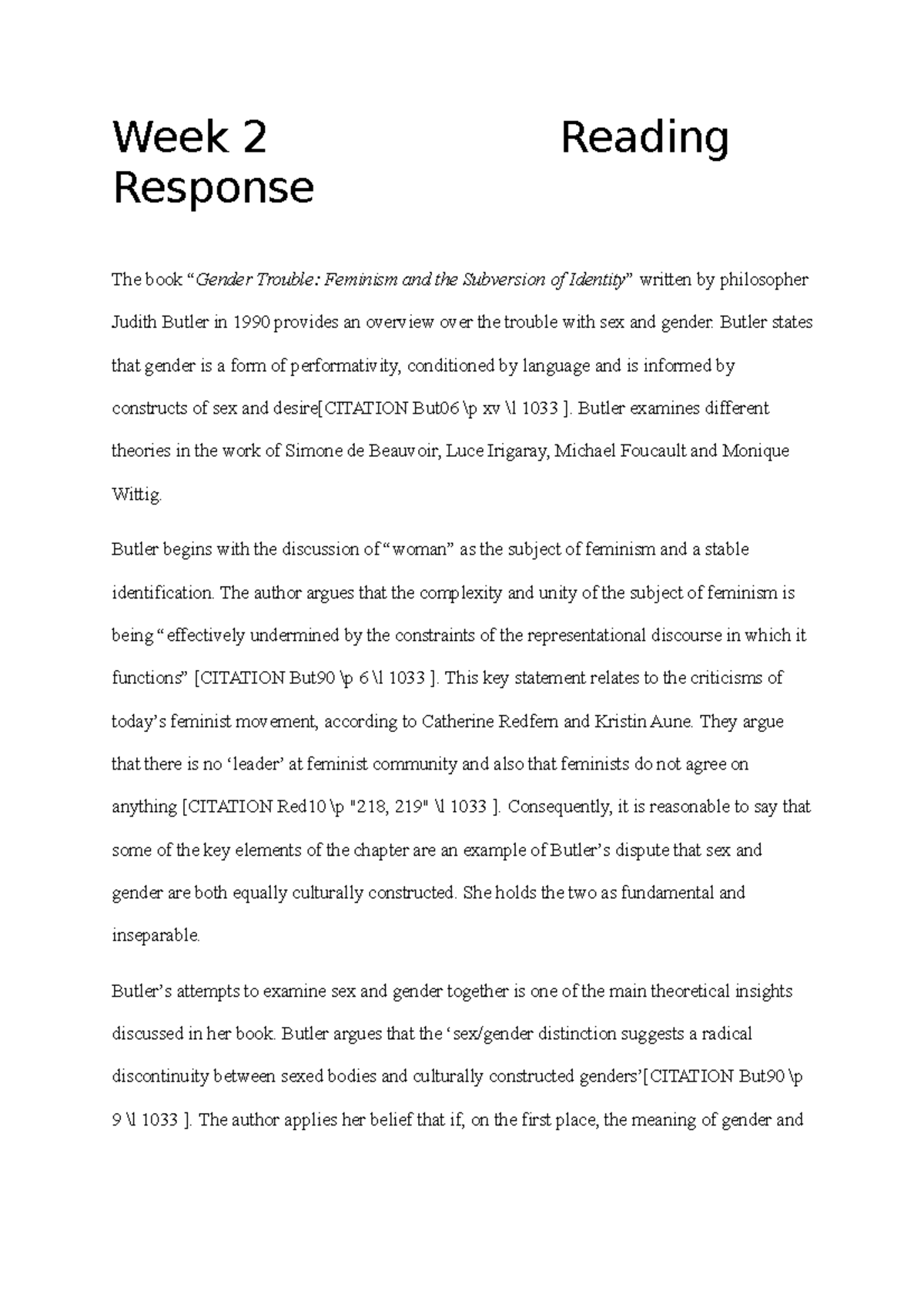 Reading Response: The book “Gender Trouble: Feminism and the Subversion ...