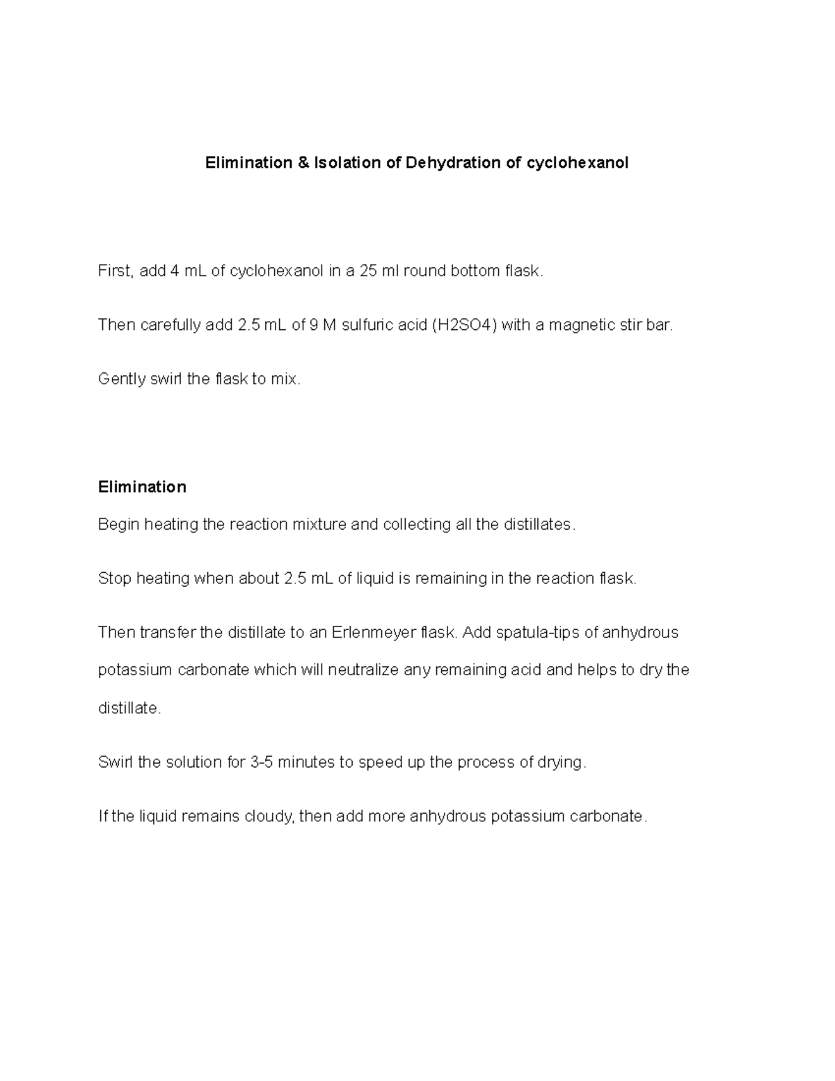 Elimination & Isolation - Elimination & Isolation of Dehydration of ...