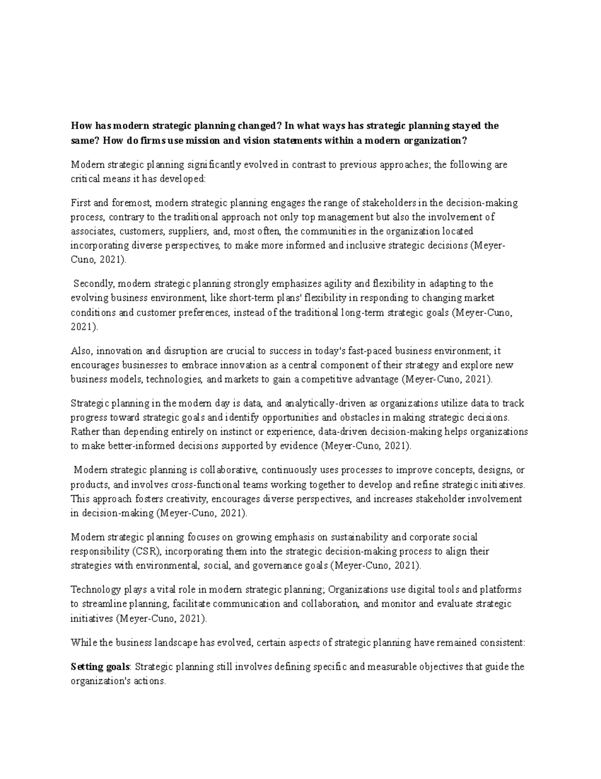 BUS 4407 Discussion POST UNIT. 1 - How has modern strategic planning ...