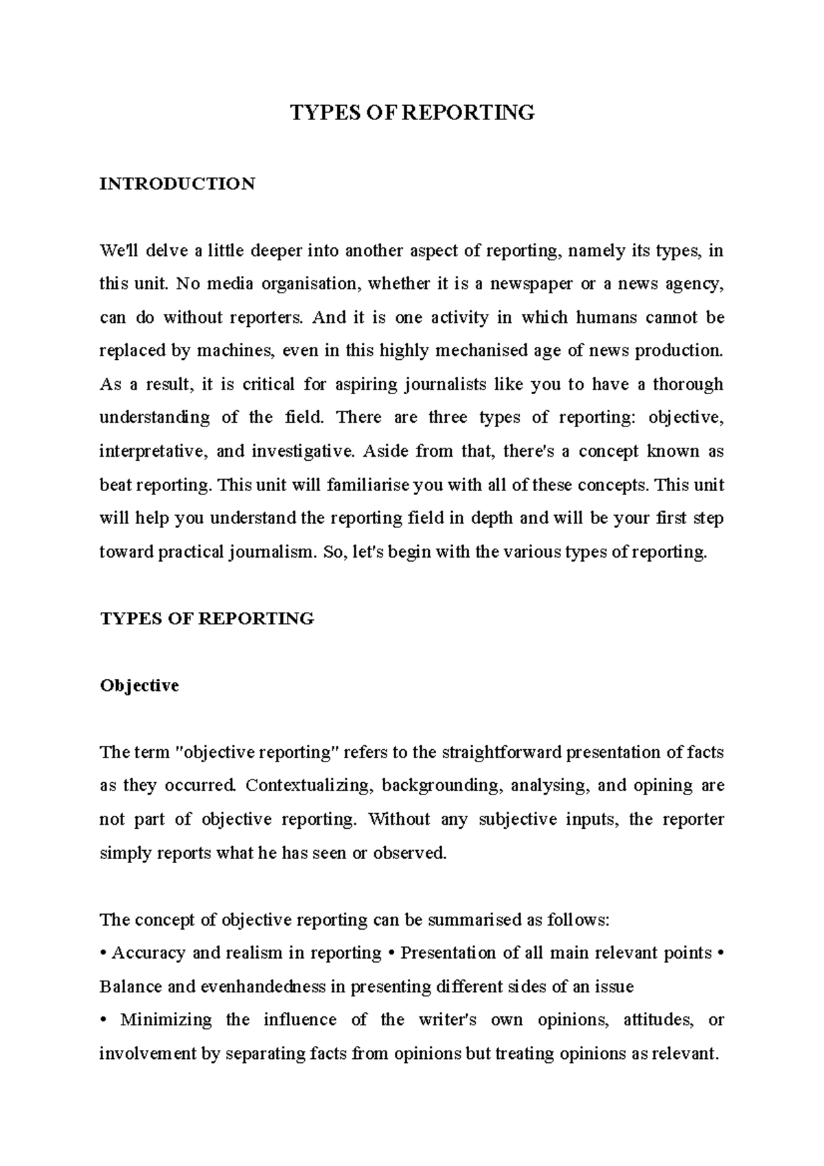 Types OF Reporting - Lecture notes 9 - TYPES OF REPORTING INTRODUCTION ...