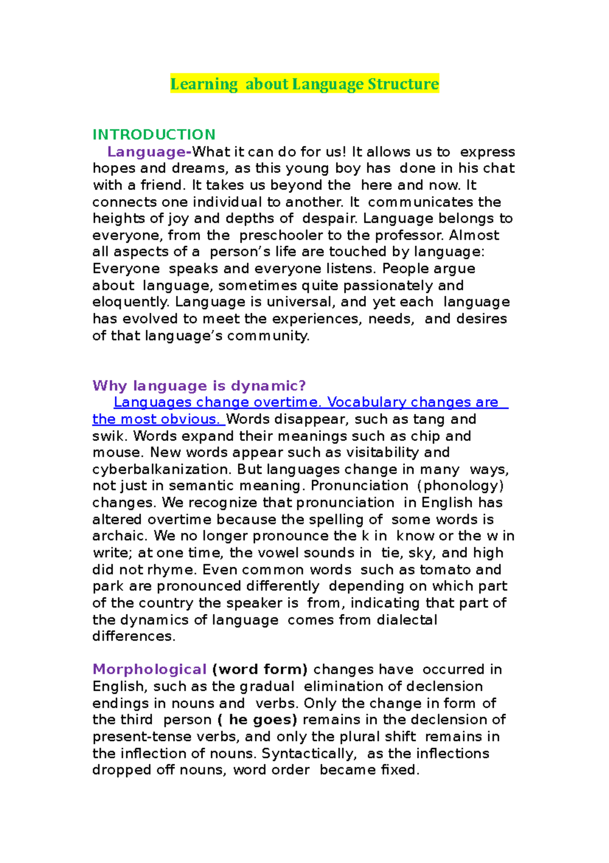 Learning about Language Structure - Learning about Language Structure ...